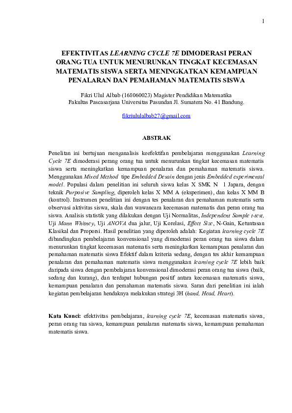 (DOC) The Effectiveness of Learning Cycle 7E Which Modernized by ...