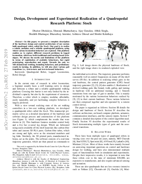 (PDF) Design, Development and Experimental Realization of A Quadrupedal ...