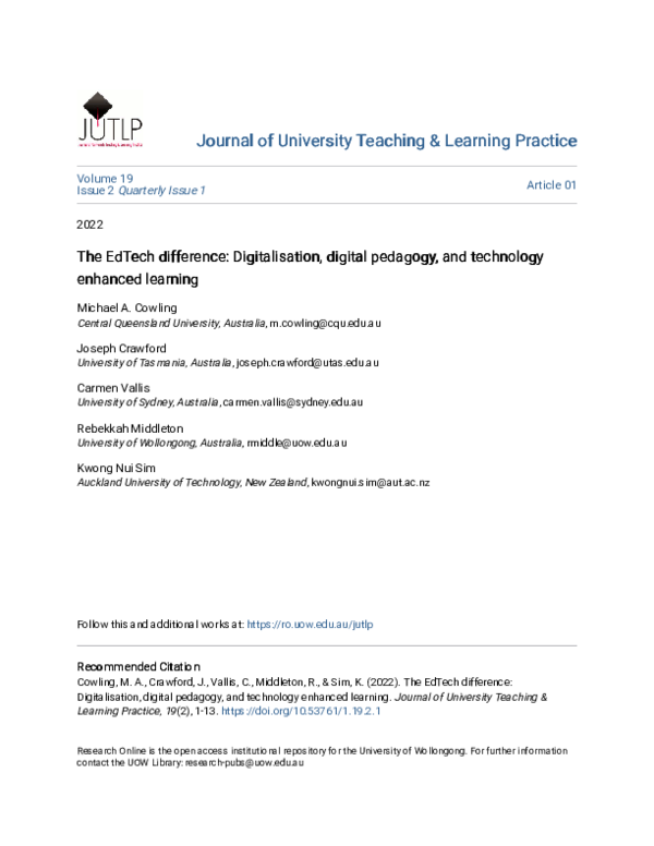(PDF) The EdTech difference: Digitalisation, digital pedagogy, and technology enhanced learning