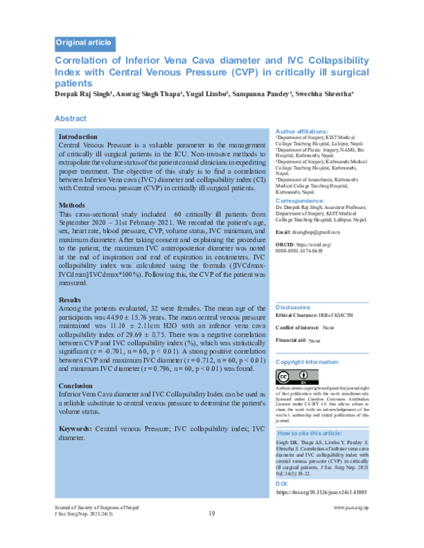 (PDF) Correlation of Inferior Vena Cava diameter and IVC Collapsibility ...