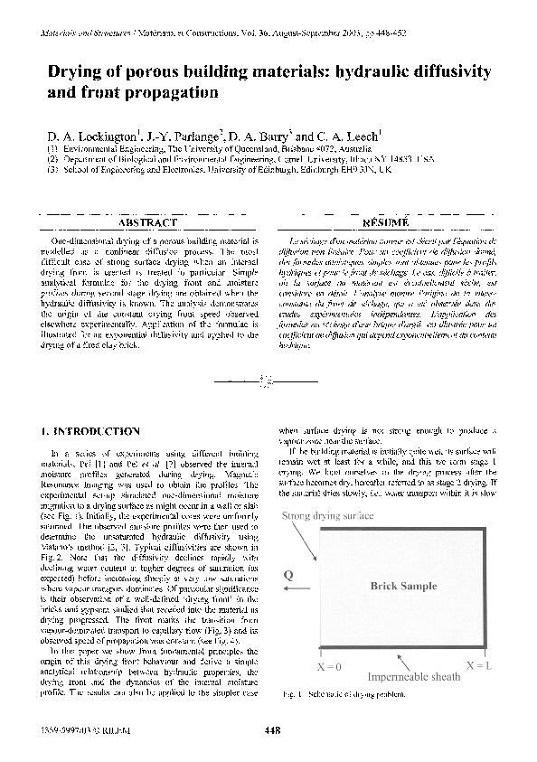 (PDF) Drying of porous building materials: hydraulic diffusivity and front propagation