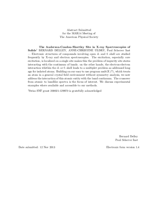 (PDF) The Anderson-Condon-Shortley Site in X-ray Spectroscopies of Solids