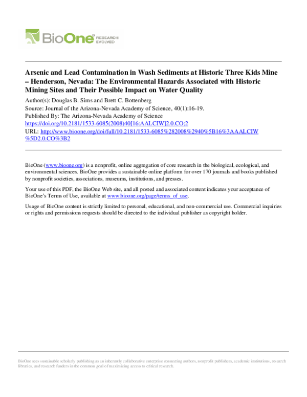 (PDF) Arsenic and Lead Contamination in Wash Sediments at Historic ...