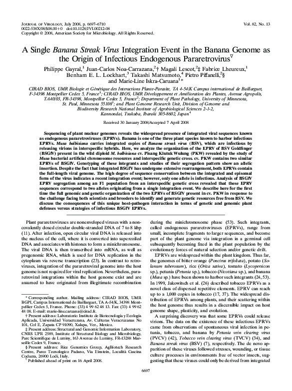 (PDF) A Single Banana Streak Virus Integration Event in the Banana ...