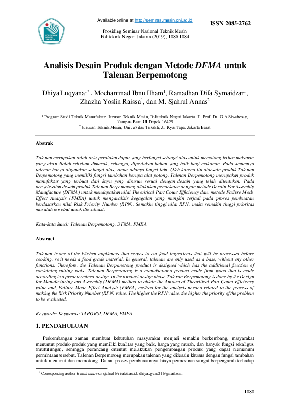 (PDF) Analisis Desain Produk dengan Metode DFMA untuk Talenan Berpemotong