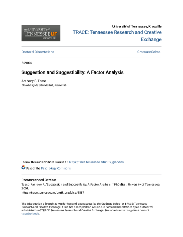 (PDF) Suggestion and Suggestibility: A Factor Analysis
