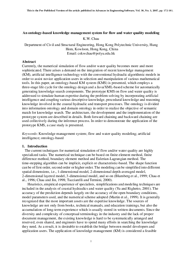 (PDF) Knowledge management systems on flow and water quality modeling’, Expert System with ...
