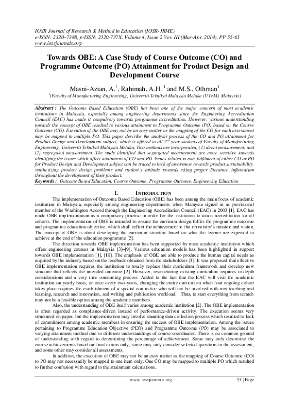 (PDF) Towards OBE: A Case Study of Course Outcome (CO) and Programme Outcome (PO) Attainment for ...