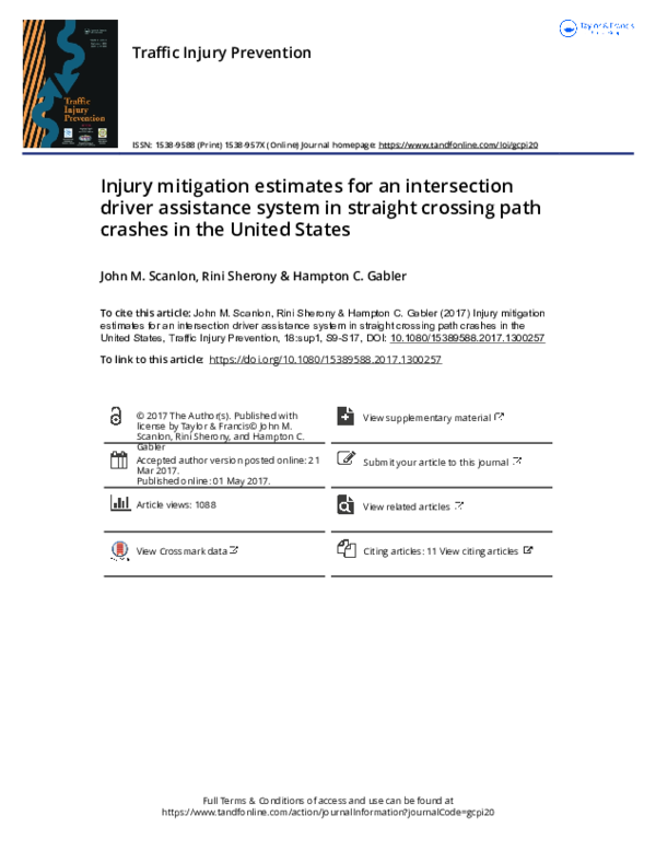 (PDF) Injury Mitigation Estimates for an Intersection Driver Assistance ...