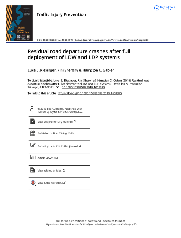 (PDF) Residual road departure crashes after full deployment of LDW and ...