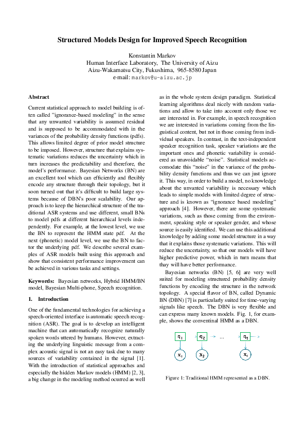 (PDF) Structured Models Design for Improved Speech Recognition