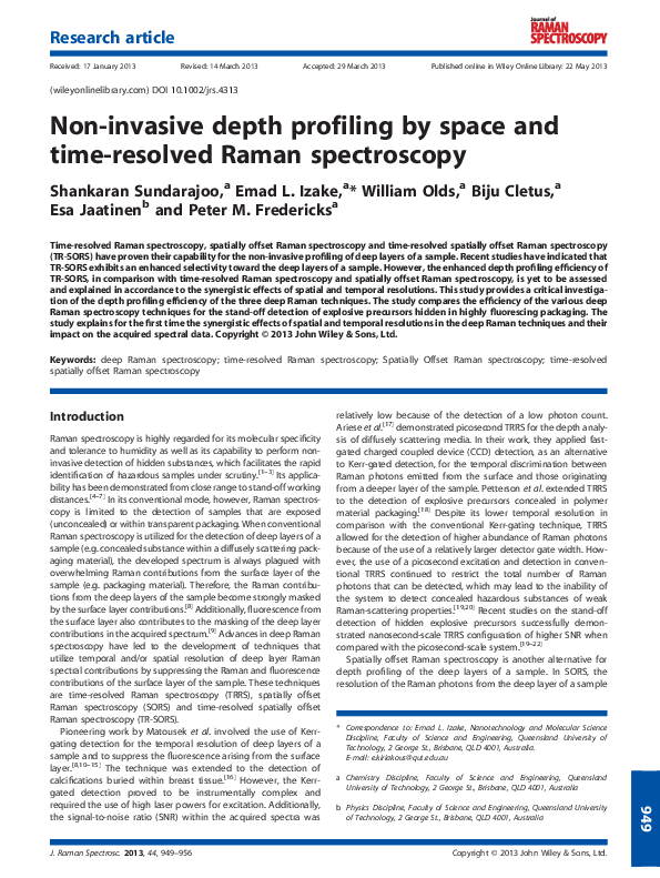 (PDF) Non-invasive depth profiling by space and time-resolved Raman spectroscopy