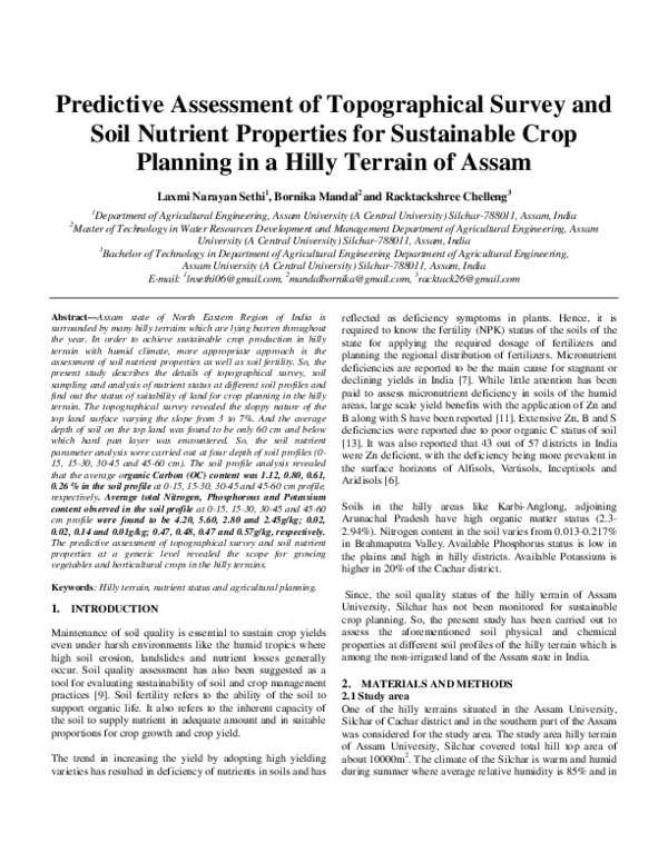 (PDF) Predictive Assessment of Topographical Survey and Soil Nutrient Properties for Sustainable ...