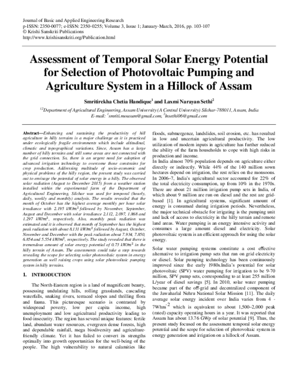 (PDF) Assessment of Temporal Solar Energy Potential for Selection of ...