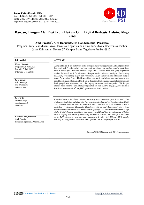 Pdf Rancang Bangun Alat Praktikum Hukum Ohm Digital Berbasis Arduino Mega 2560