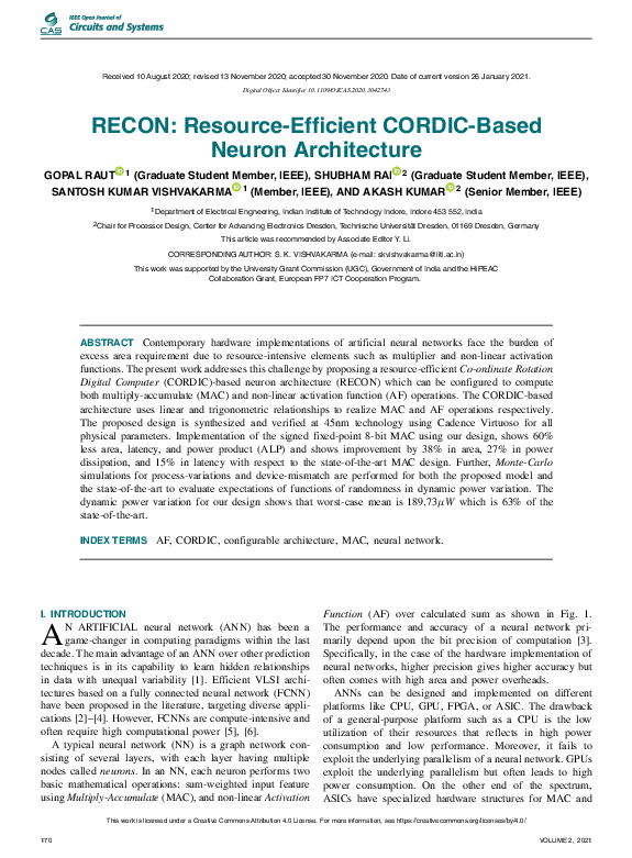 (PDF) RECON: Resource-Efficient CORDIC-Based Neuron Architecture | Shubham Rai - Academia.edu