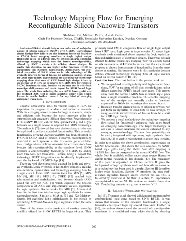 (PDF) Technology mapping flow for emerging reconfigurable silicon nanowire transistors