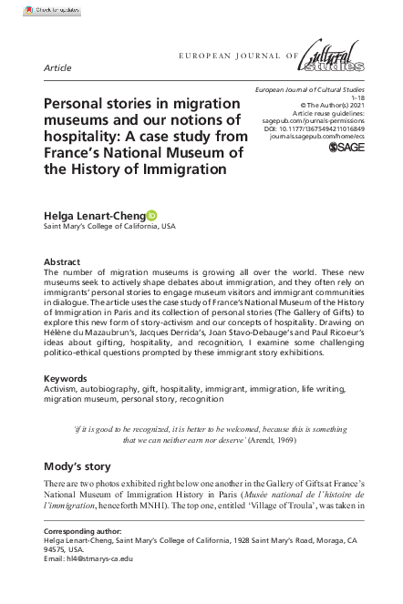 (PDF) Personal stories in migration museums and our notions of ...
