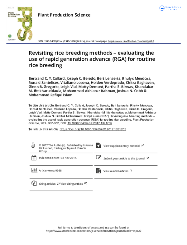 Pdf Revisiting Rice Breeding Methods Evaluating The Use Of Rapid Generation Advance Rga