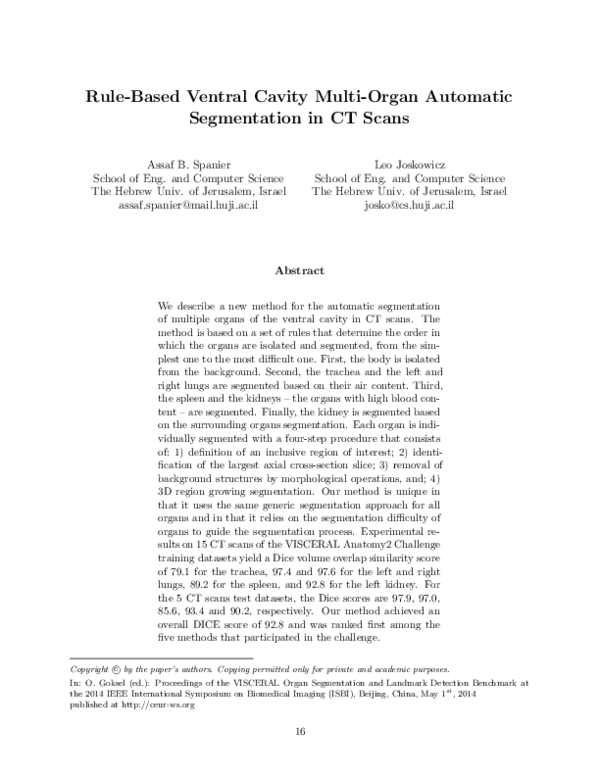 (PDF) Rule-Based Ventral Cavity Multi-organ Automatic Segmentation in CT Scans
