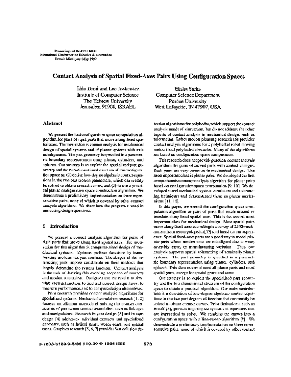 Pdf Contact Analysis Of Spatial Fixed Axes Pairs Using Configuration