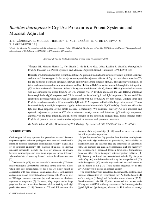 (PDF) Bacillus thuringiensisCry1Ac Protoxin is a Potent Systemic and ...