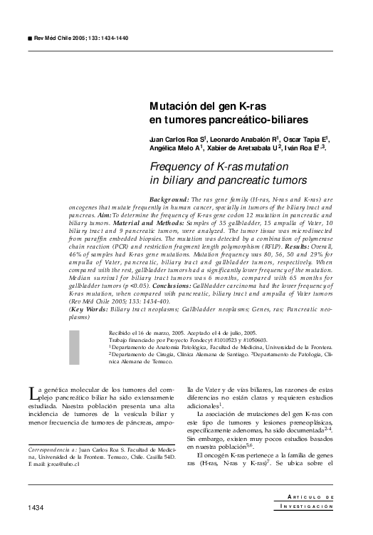 (PDF) Mutación del gen K-ras en tumores pancreático-biliares