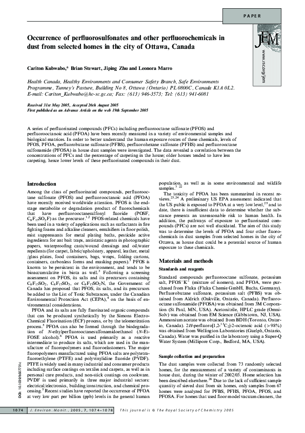 (PDF) Occurrence of perfluorosulfonates and other perfluorochemicals in ...