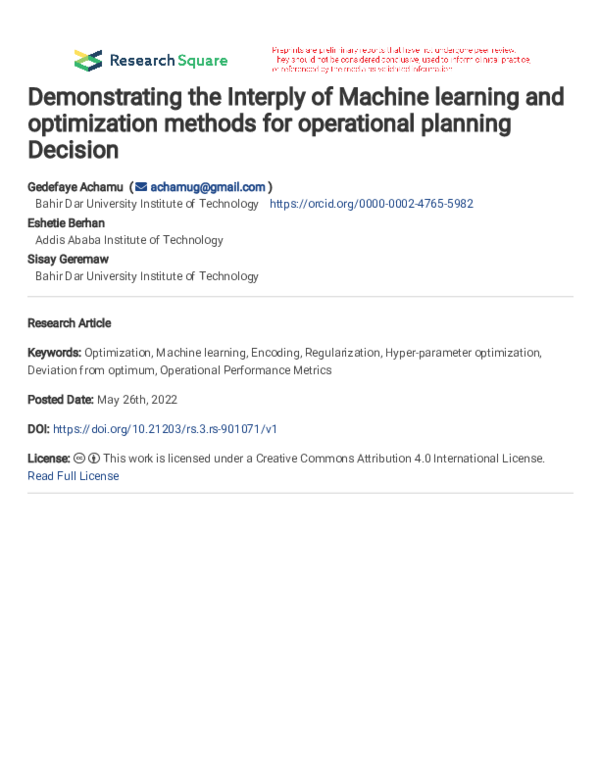 (PDF) Demonstrating the Interply of Machine learning and optimization ...