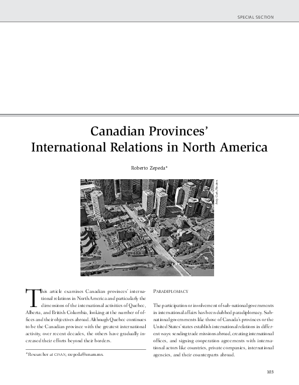 (PDF) Canadian Provinces’ International Relations in North America