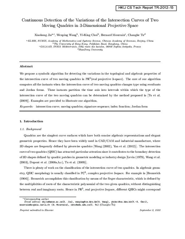 (PDF) Continuous detection of the variations of the intersection curve of two moving quadrics in ...