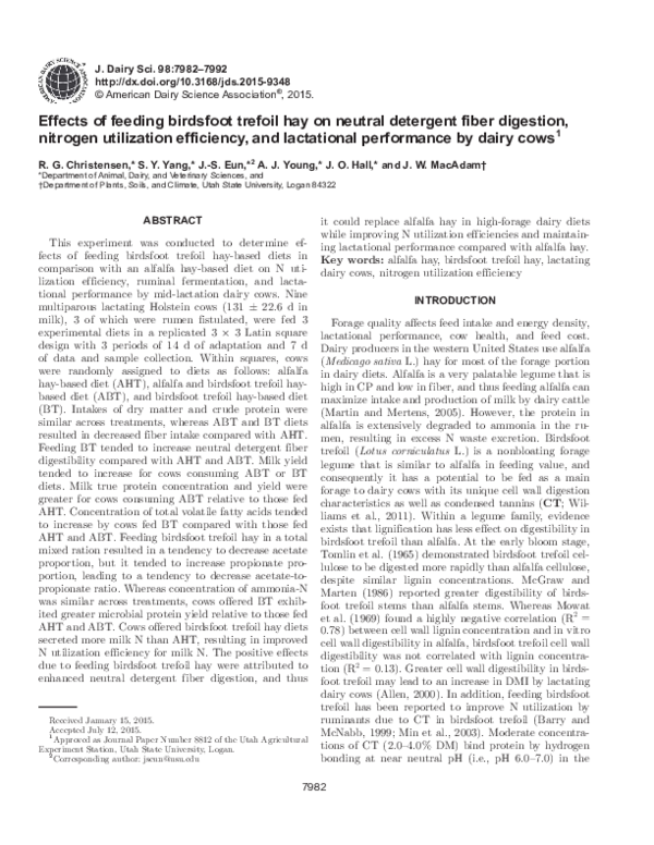 (PDF) Effects of feeding birdsfoot trefoil hay on neutral detergent ...