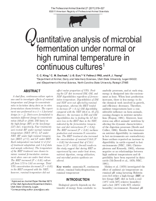 (PDF) Quantitative analysis of microbial fermentation under normal or ...
