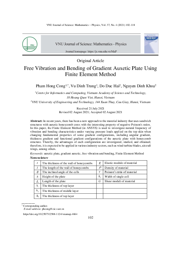 Pdf Free Vibration And Bending Of Gradient Auxetic Plate Using Finite Element Method