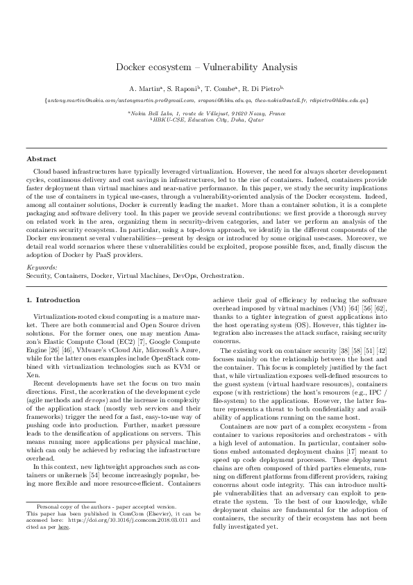 (PDF) Docker ecosystem – Vulnerability Analysis