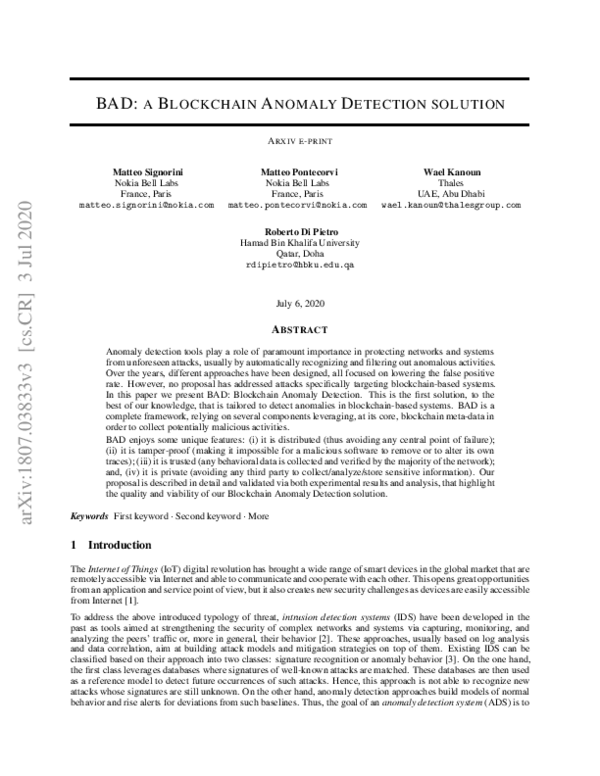 (PDF) BAD: Blockchain Anomaly Detection