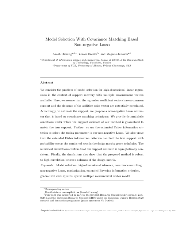 (PDF) Model selection with covariance matching based non-negative lasso