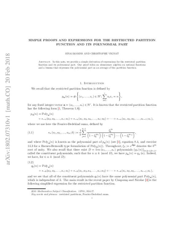 Pdf Simple Proofs And Expressions For The Restricted Partition