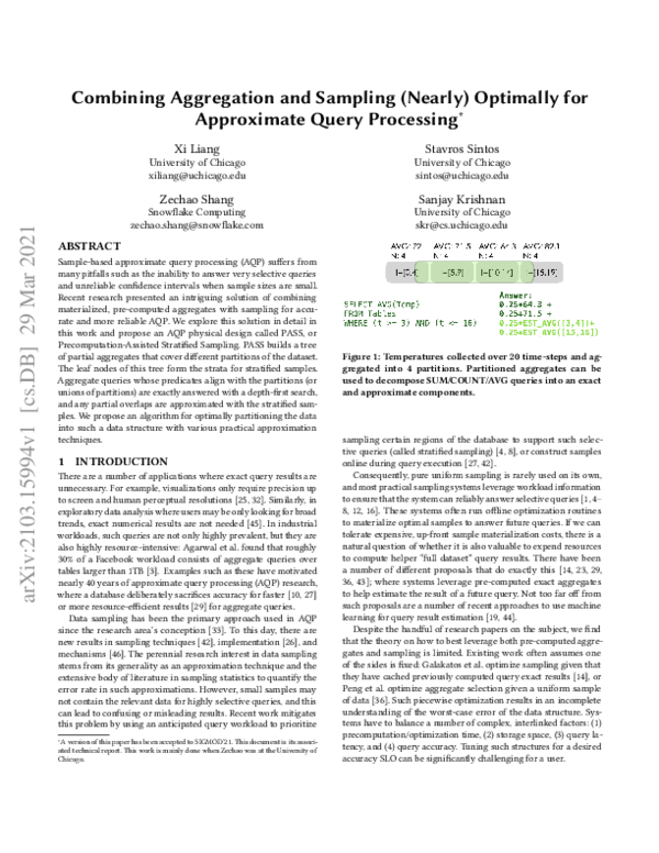 Pdf Combining Aggregation And Sampling Nearly Optimally For Approximate Query Processing