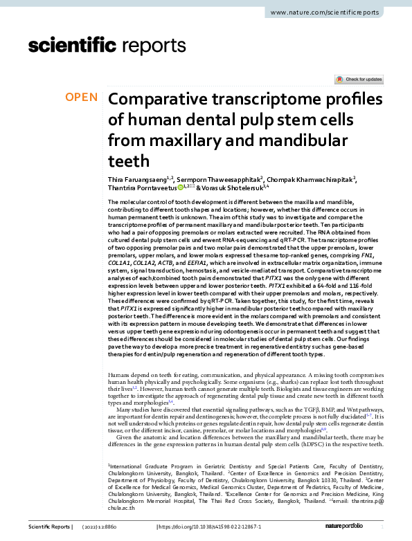 (PDF) Comparative transcriptome profiles of human dental pulp stem ...