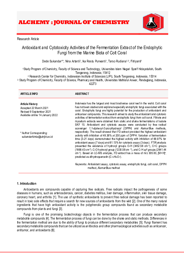 (PDF) Antioxidant and Cytotoxicity Activities of the Fermentation ...