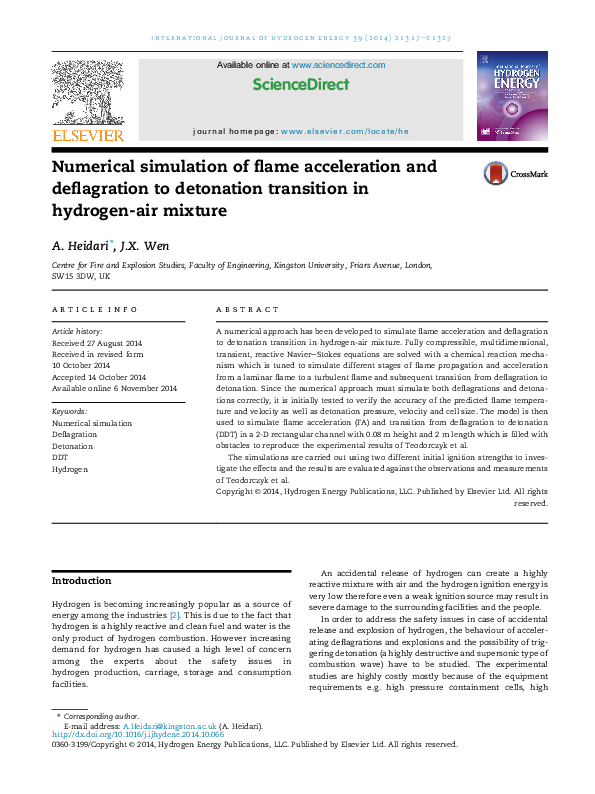 Pdf Numerical Simulation Of Flame Acceleration And Deflagration To