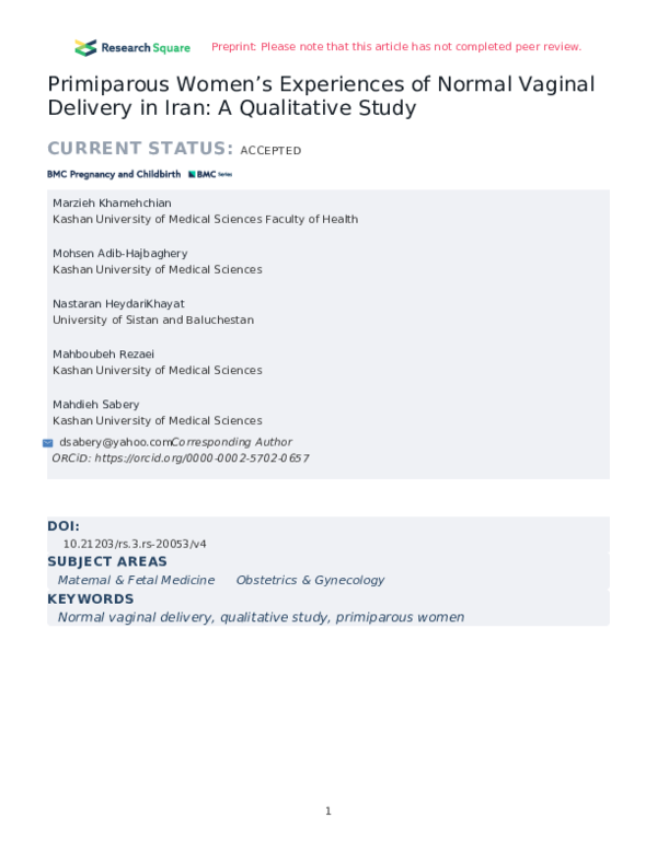 (PDF) Primiparous Women’s Experiences of Normal Vaginal Delivery in ...
