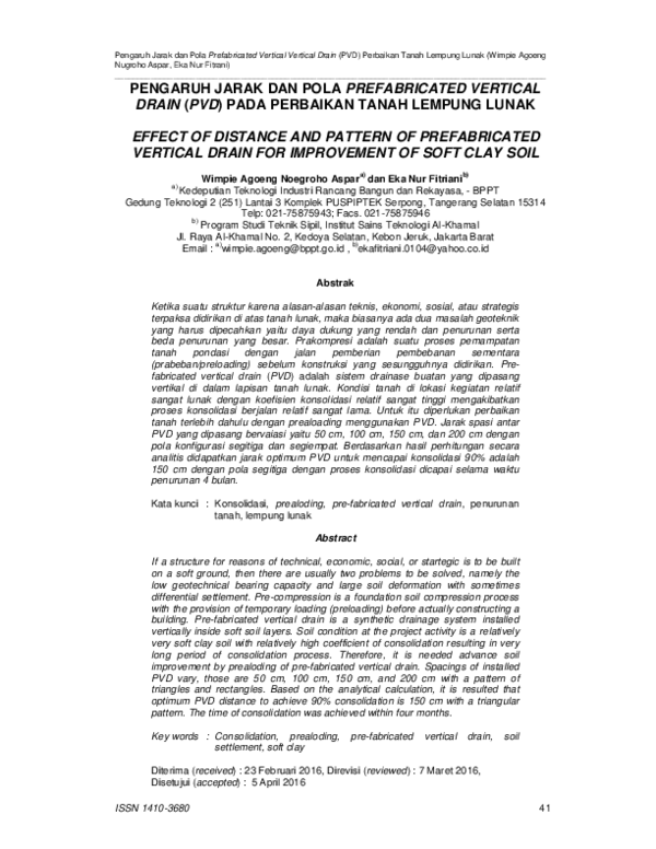 (PDF) Pengaruh Jarak Dan Pola Prefabricated Vertical Drain (PVD) Pada ...