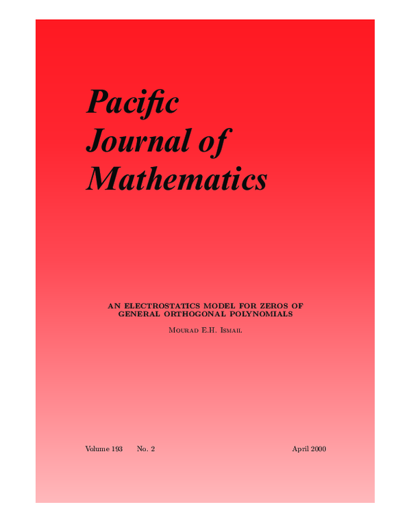 (PDF) An electrostatic model for zeros of general orthogonal polynomials