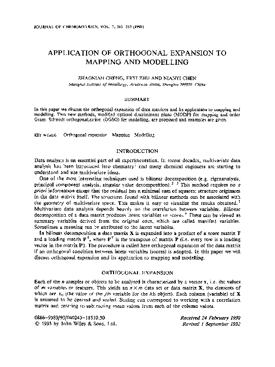 (PDF) Application of orthogonal expansion to mapping and modelling