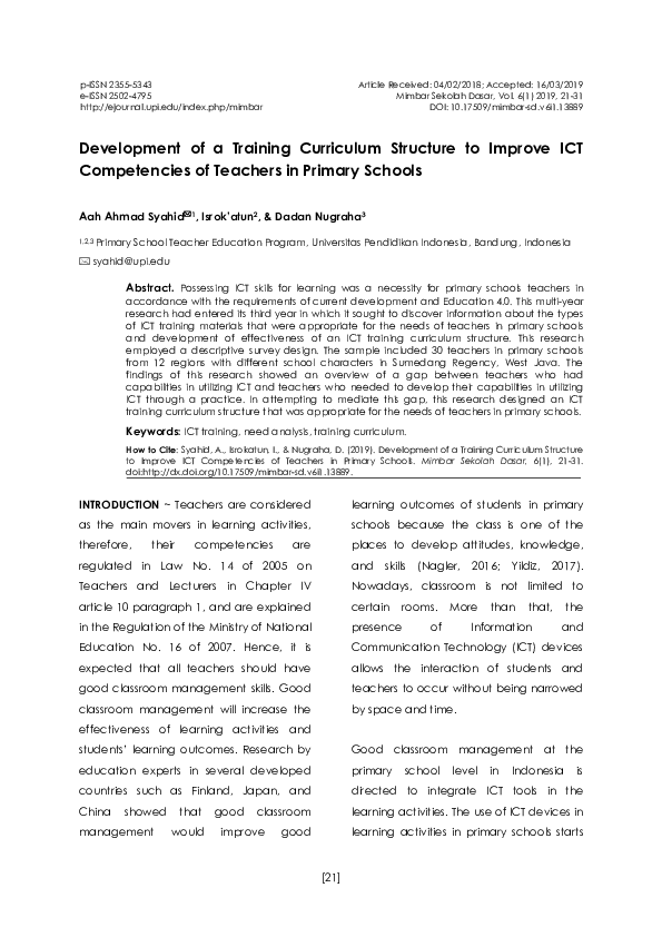 (PDF) Development of a Training Curriculum Structure to Improve ICT ...