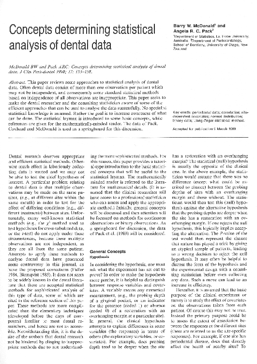 (PDF) Concepts determining statistical analysis of dental data