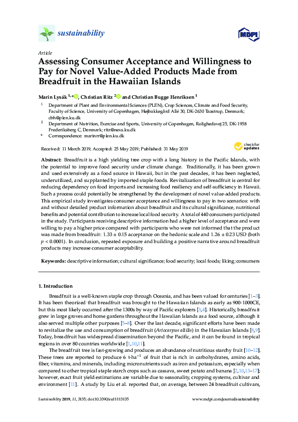 (PDF) Assessing Consumer Acceptance and Willingness to Pay for Novel ...