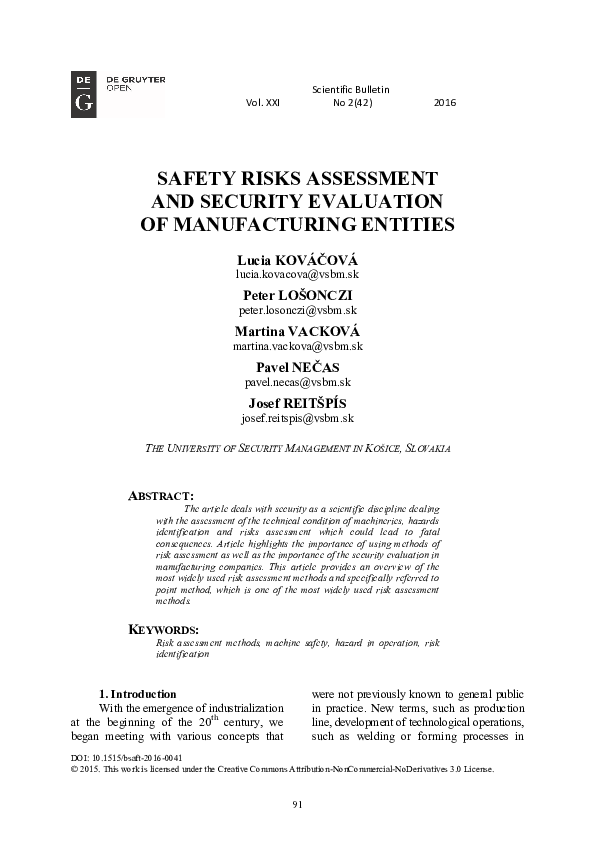 (PDF) Safety Risks Assessment and Security Evaluation of Manufacturing ...